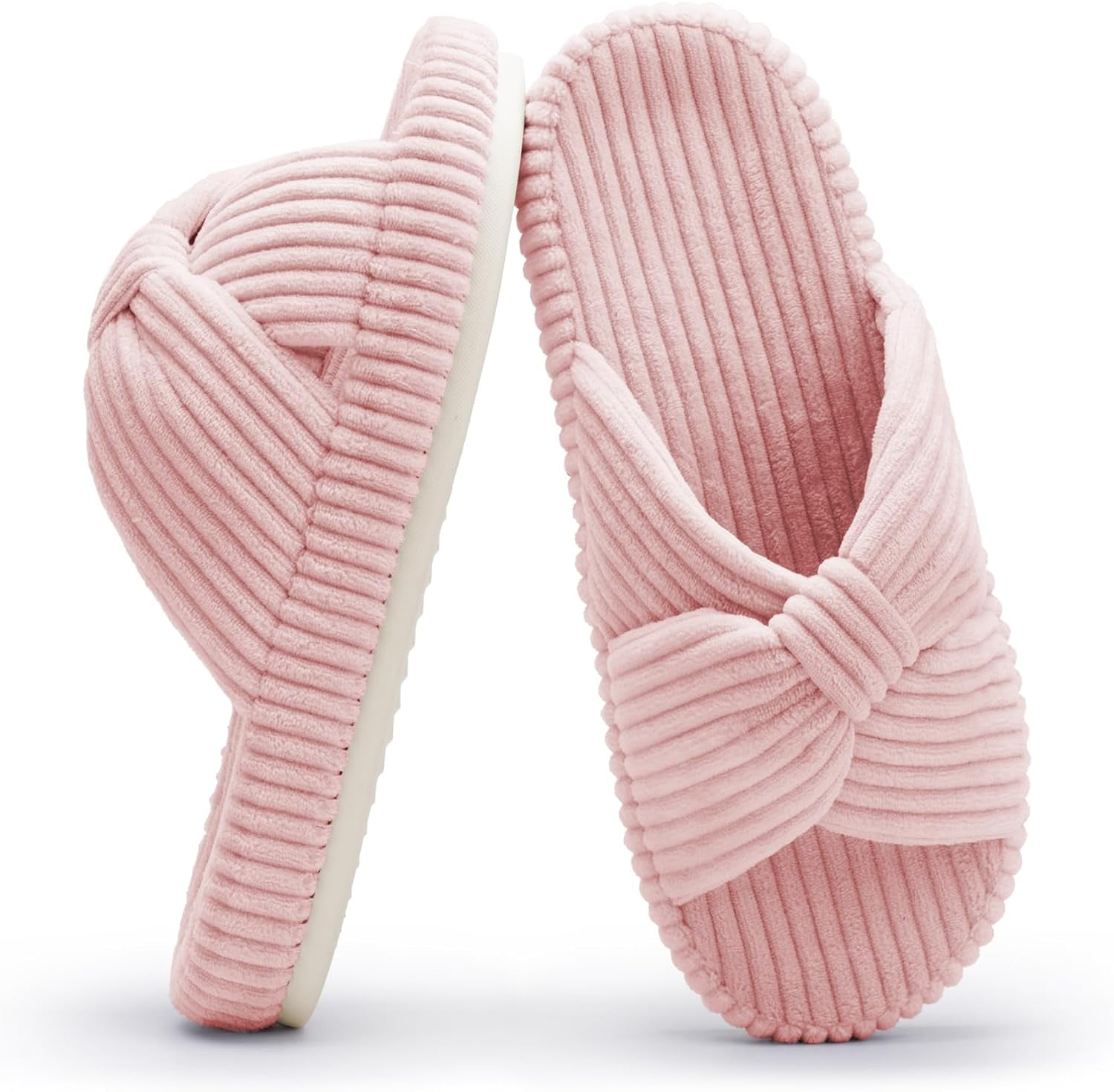 Slippers for Women Memory Foam House Bedroom Corduroy Bow Crossbands ...