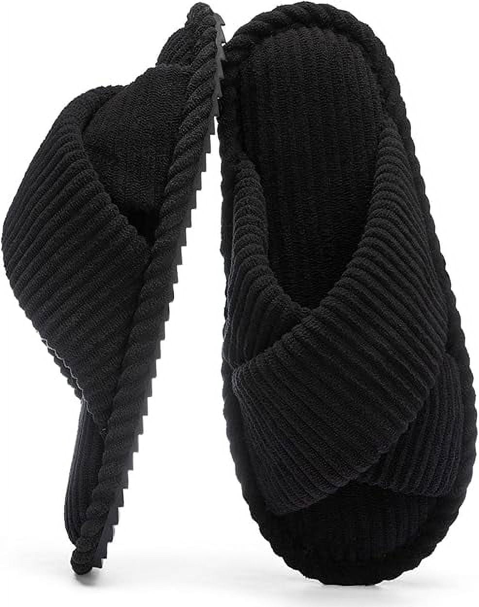 Slippers for Women Memory Foam House Bedroom Corduroy Crossbands Open ...