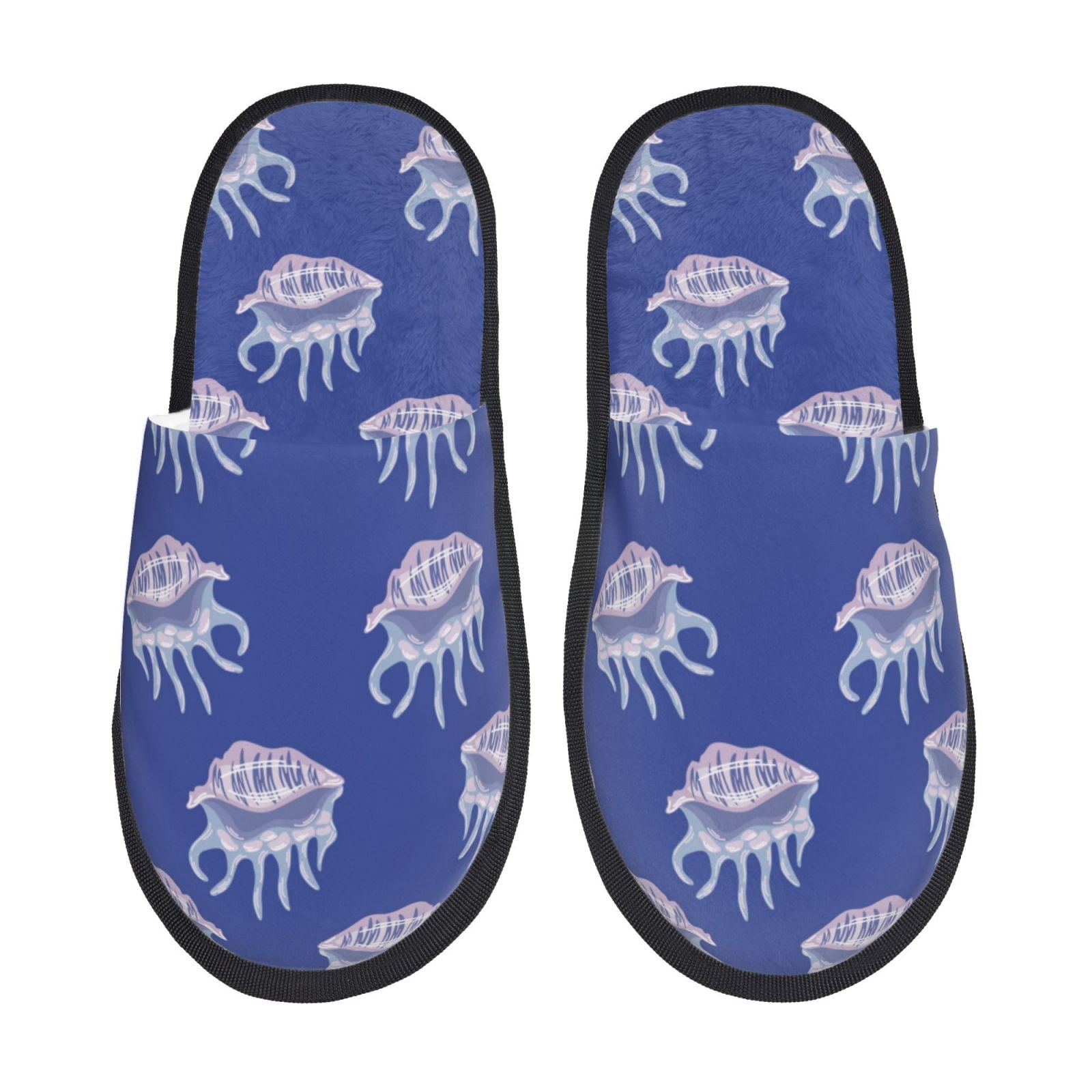 Slippers for Women/Men - Conch Print Navy Blue Soft Plush Warm Slip-on ...