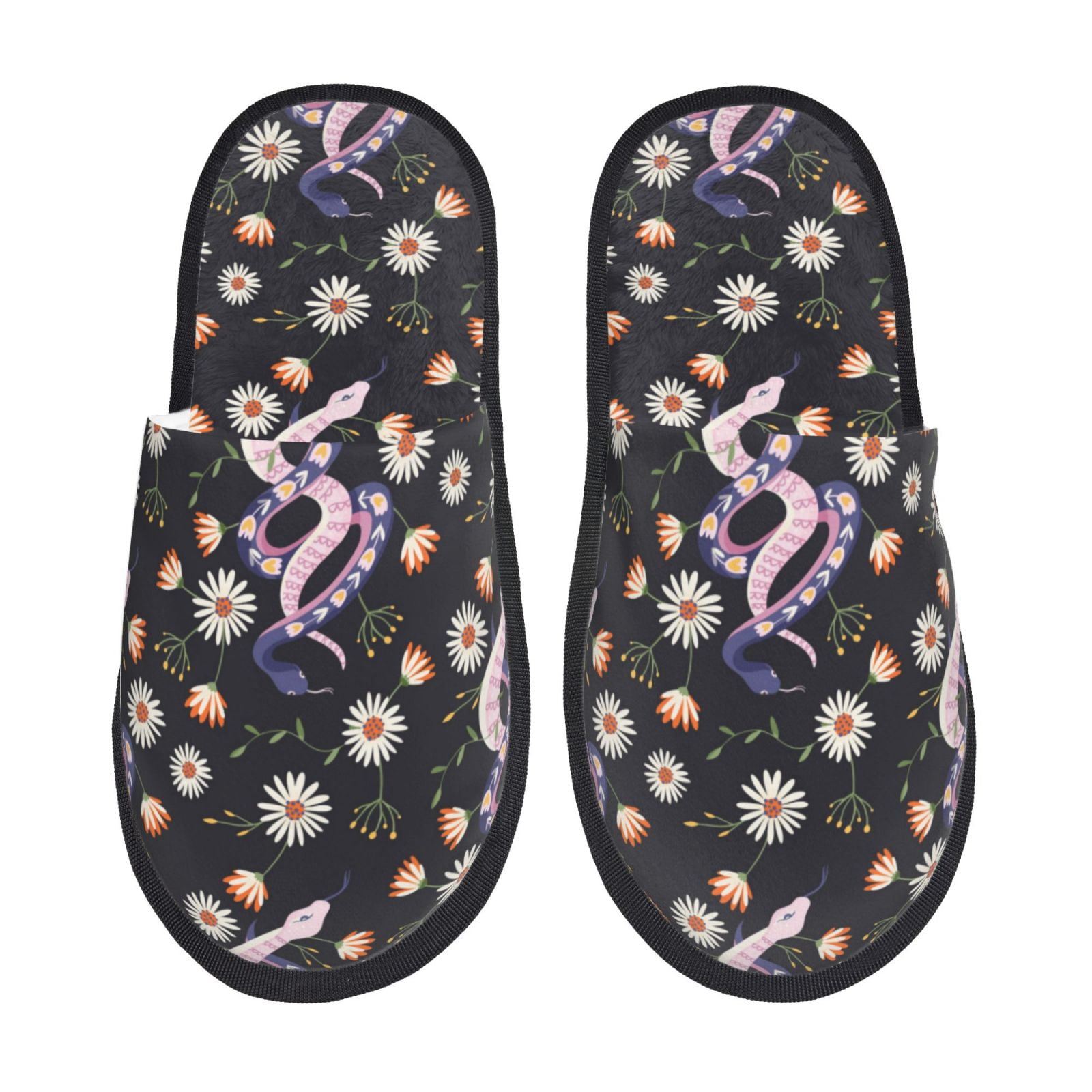 Slippers for Women/Men - Exotic Cute Snake White Daisy Soft Plush Warm ...