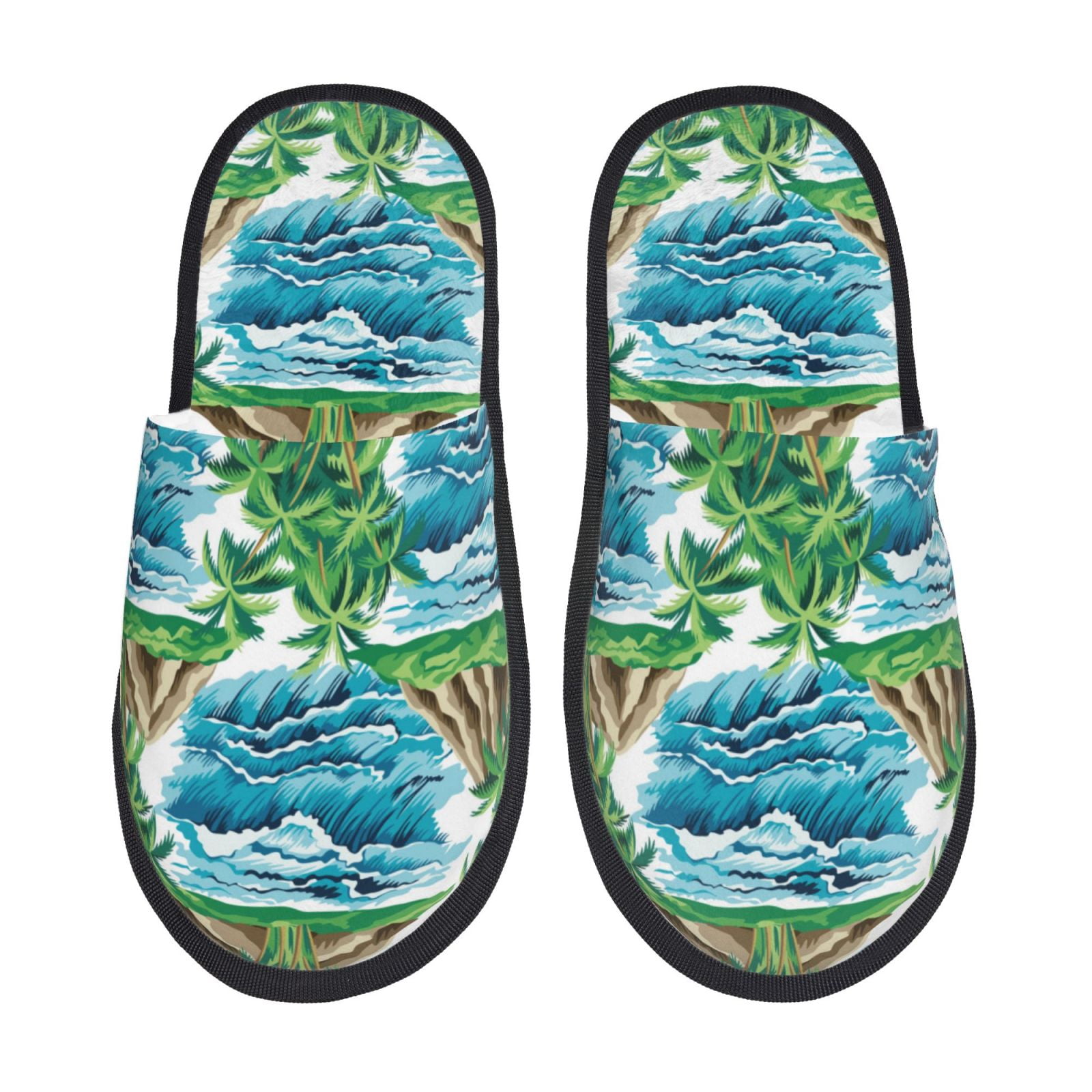 Slippers for Women/Men - Hawaiian Style Waves Soft Plush Warm Slip-on ...