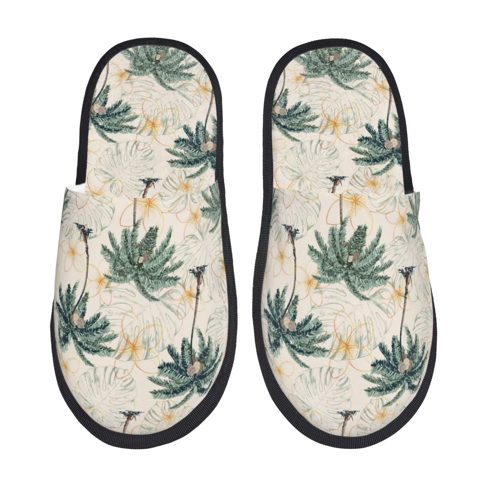 Slippers for Women/Men - Palm tree_AC Soft Plush Warm Slip-on Slippers ...