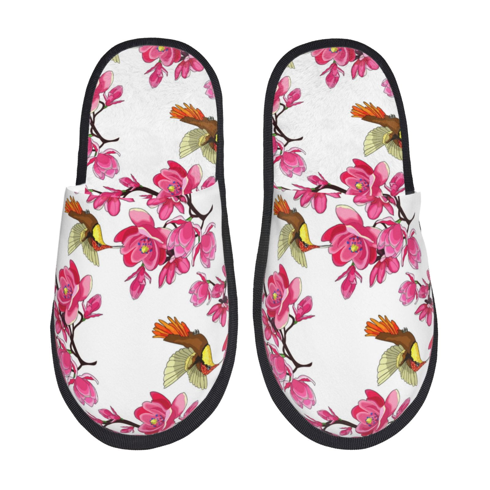 Slippers for Women/Men - Pink Magnolia Hummingbird Soft Plush Warm Slip ...
