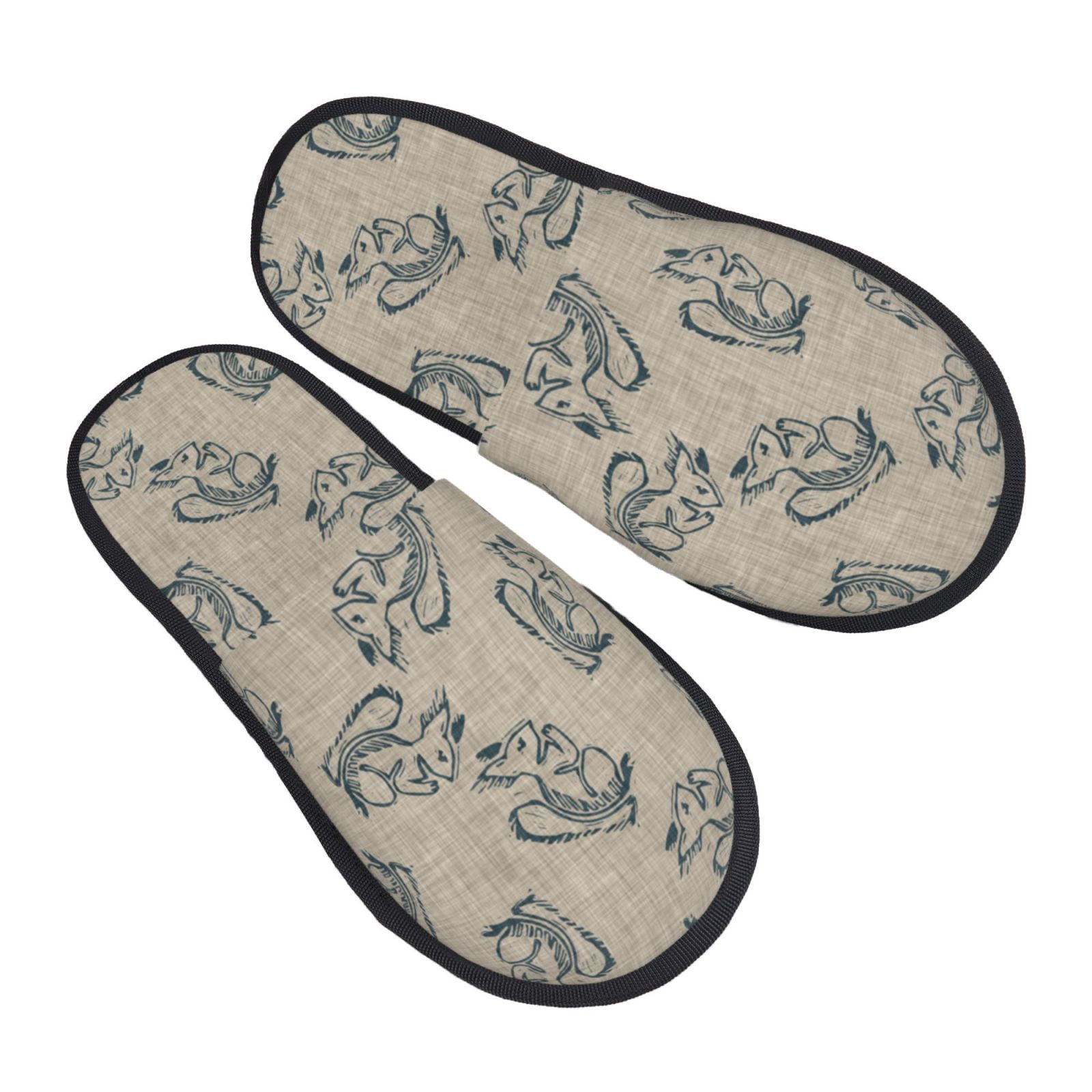 Slippers for Women/Men - Sketch Squirrels Linen Soft Plush Warm Slip-on ...
