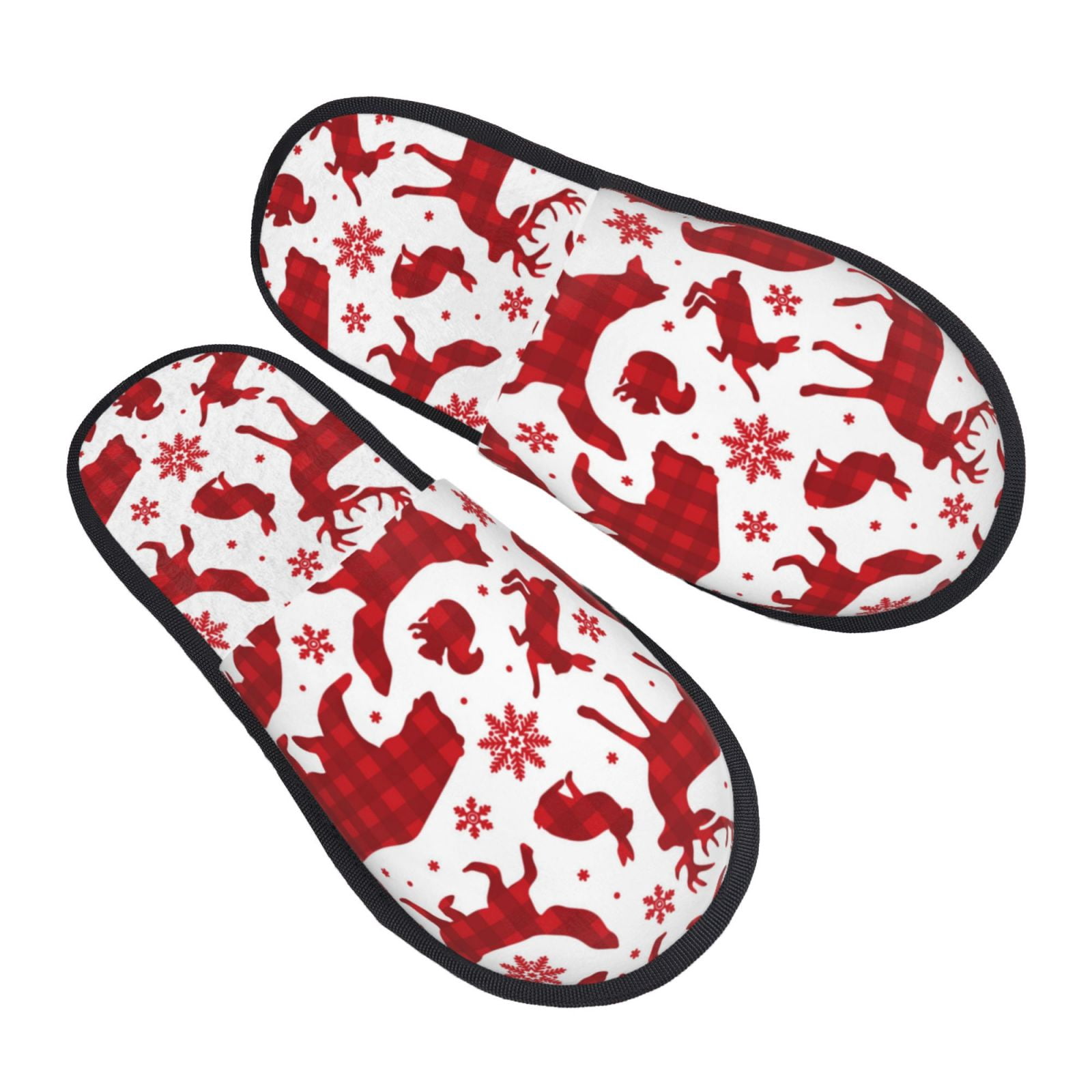 Slippers for Women/Men - red plaid Moose Bunny bear Soft Plush Warm ...