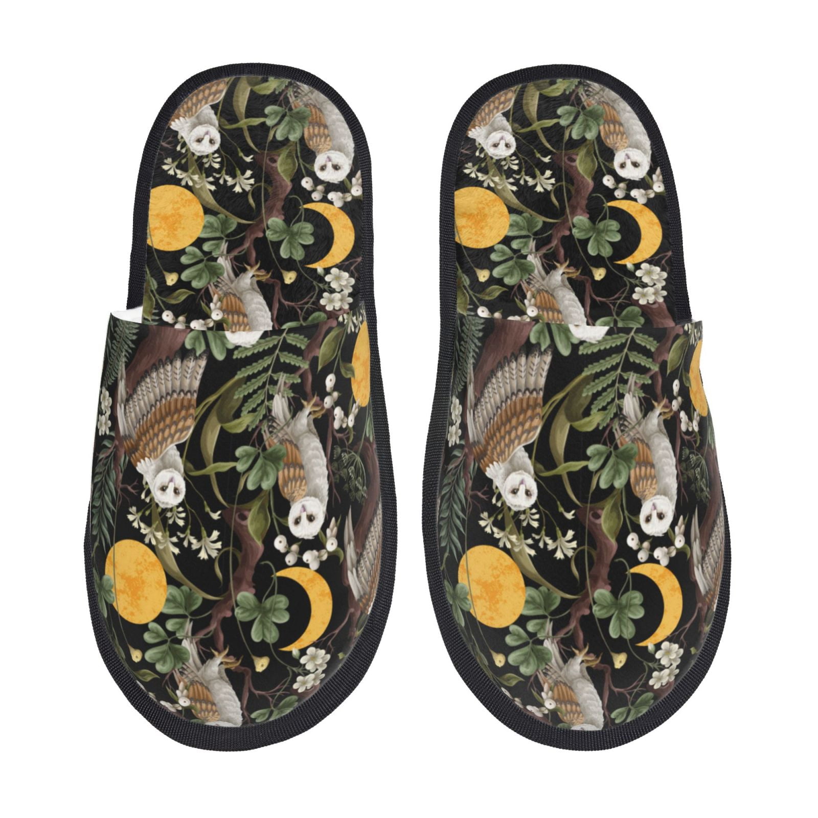 Slippers for Women, Owl Moon Flowers Womens Slippers Fuzzy Winter House ...