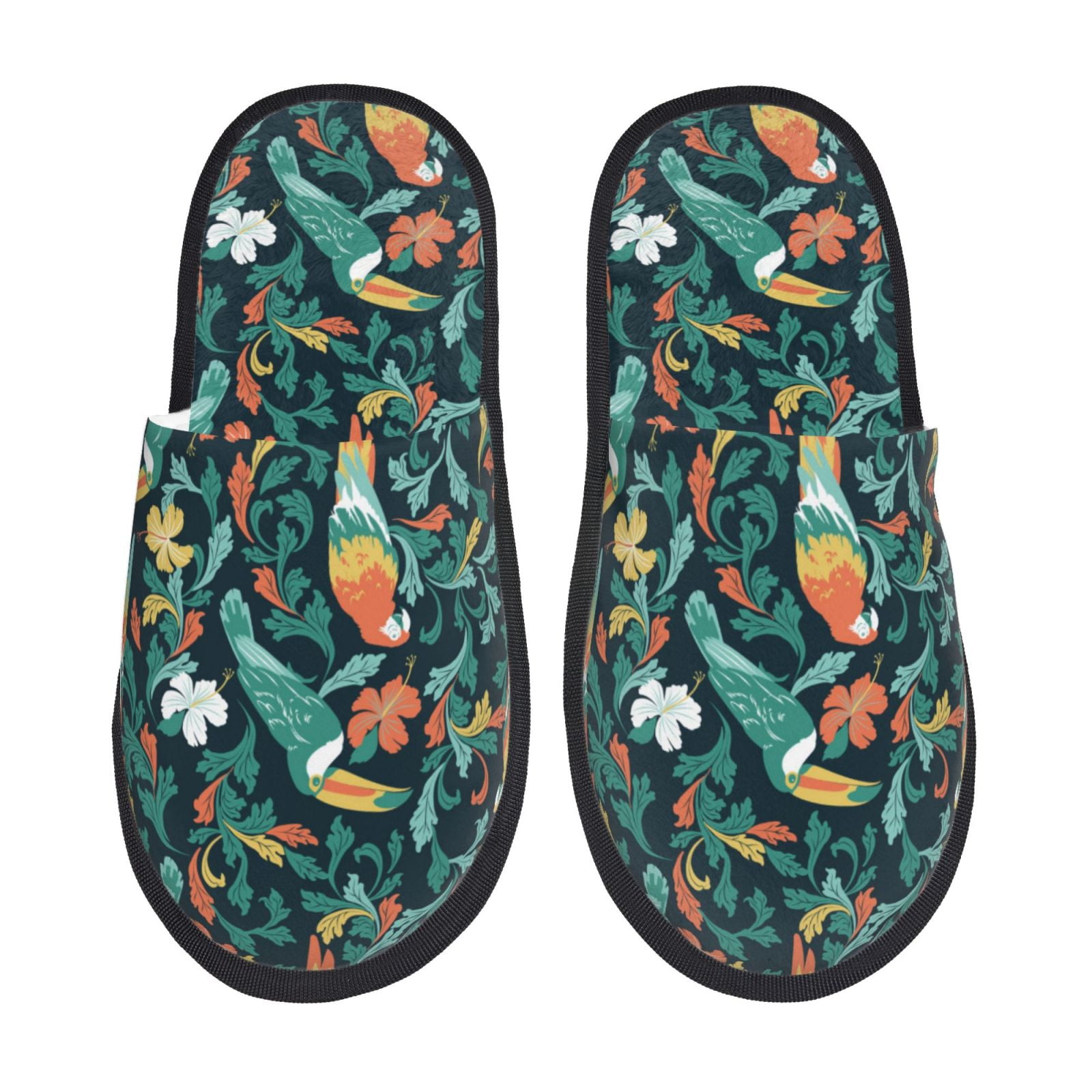 Slippers for Women, Painted Parrot Toucan Plant Womens Slippers Fuzzy ...