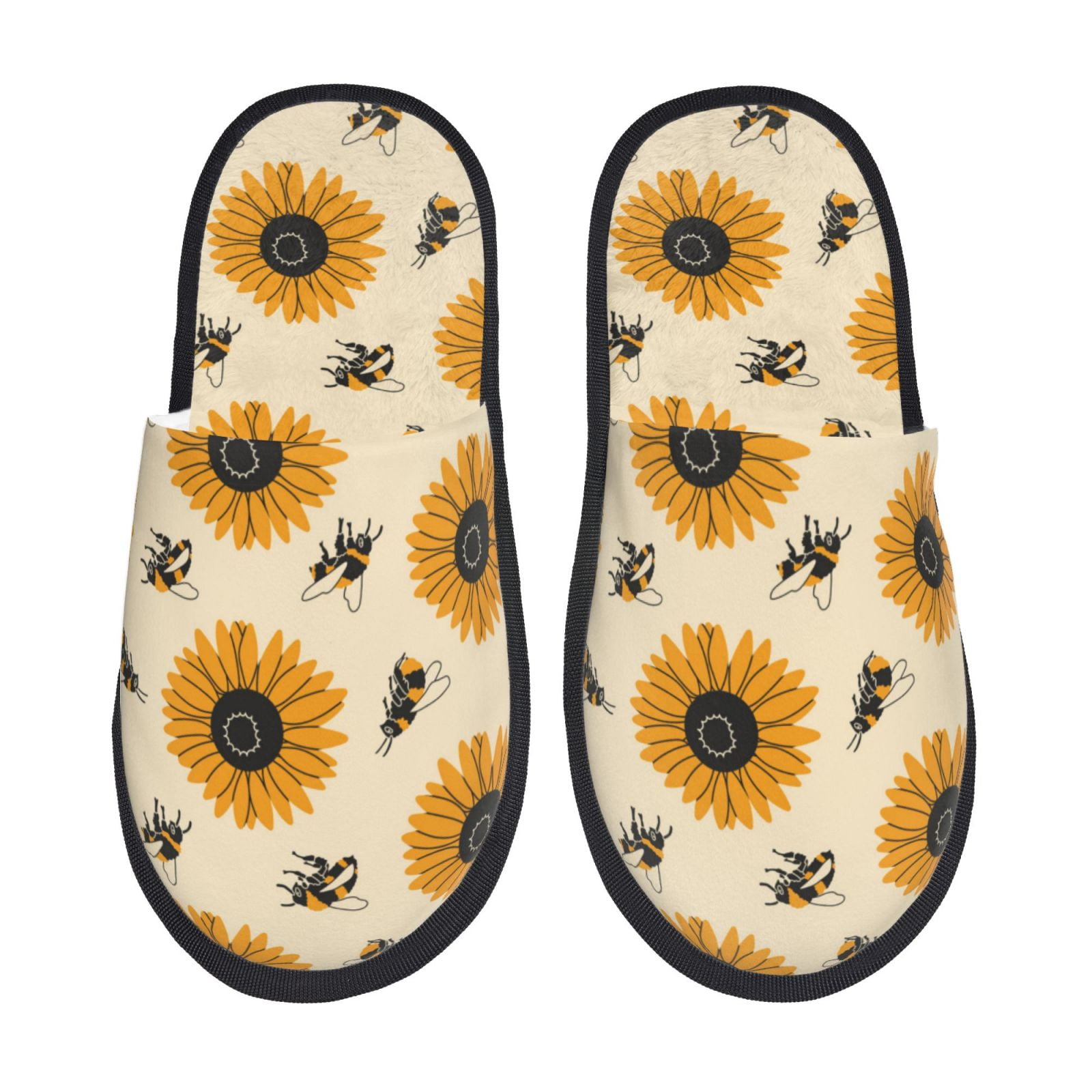Slippers for Women, Sunflowers Bee Womens Slippers Fuzzy Winter House ...