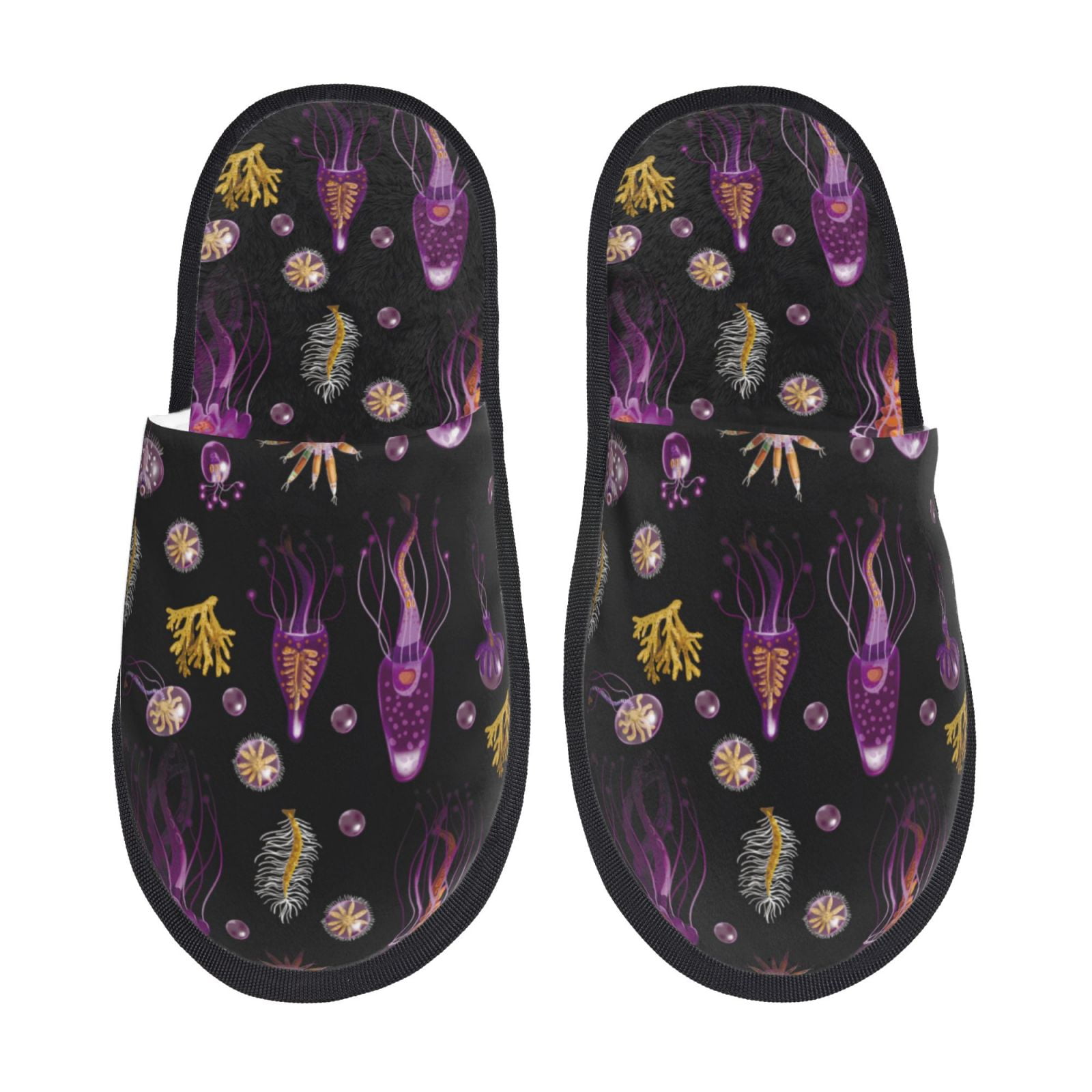 Slippers for Women, Yellow Coral Purple Jellyfish Womens Slippers Fuzzy ...