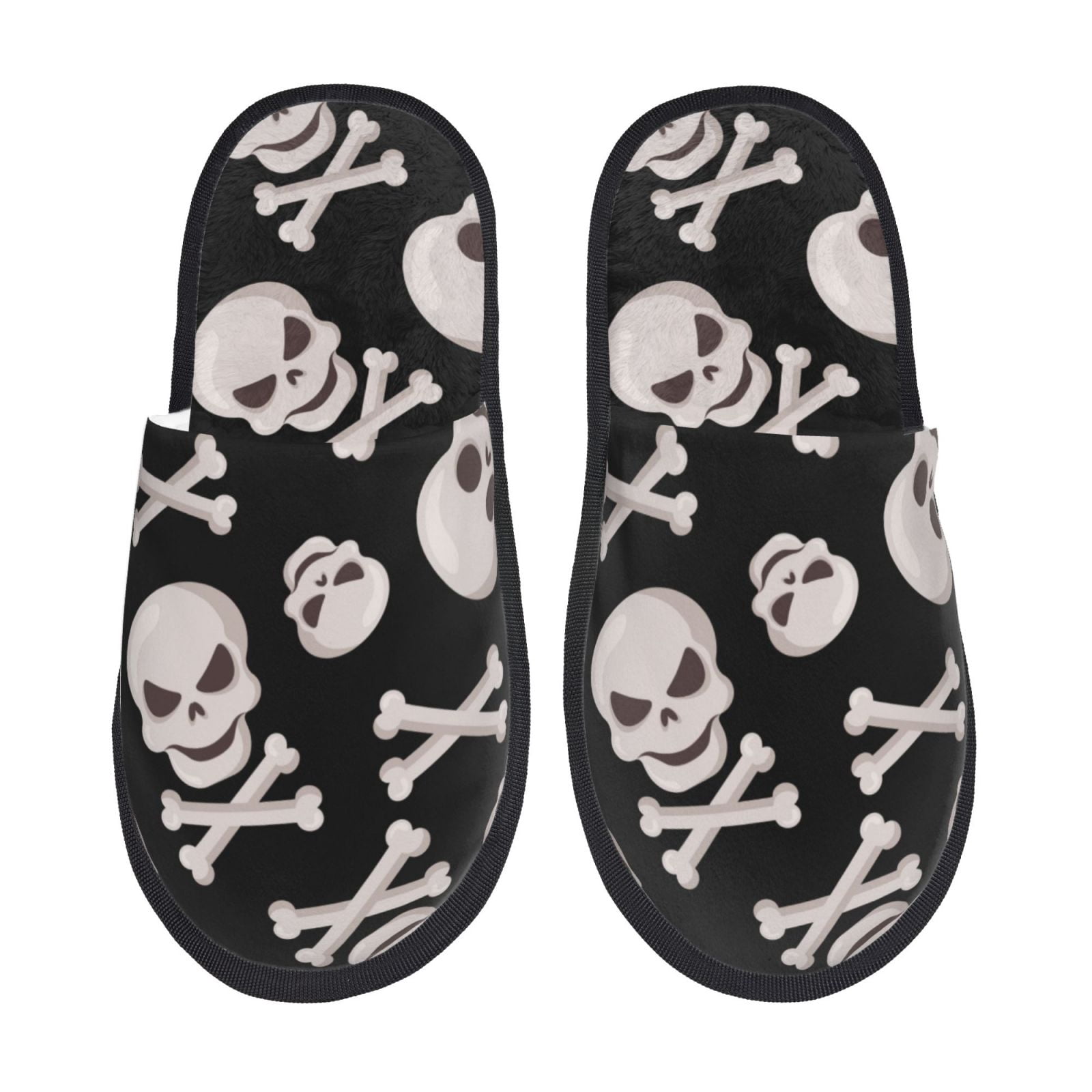 Slippers for Women, black white Skull bone Womens Slippers Fuzzy Winter ...