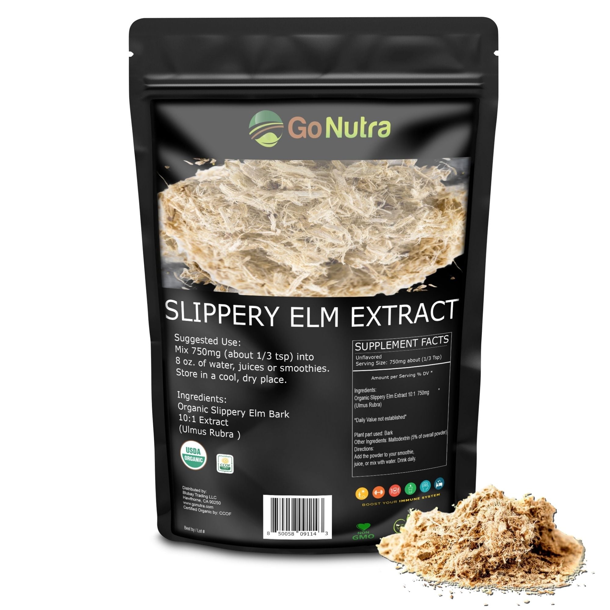 Slippery Elm Bark Extract Powder Organic, 10:1 Extract - 8oz. Ulmus ...