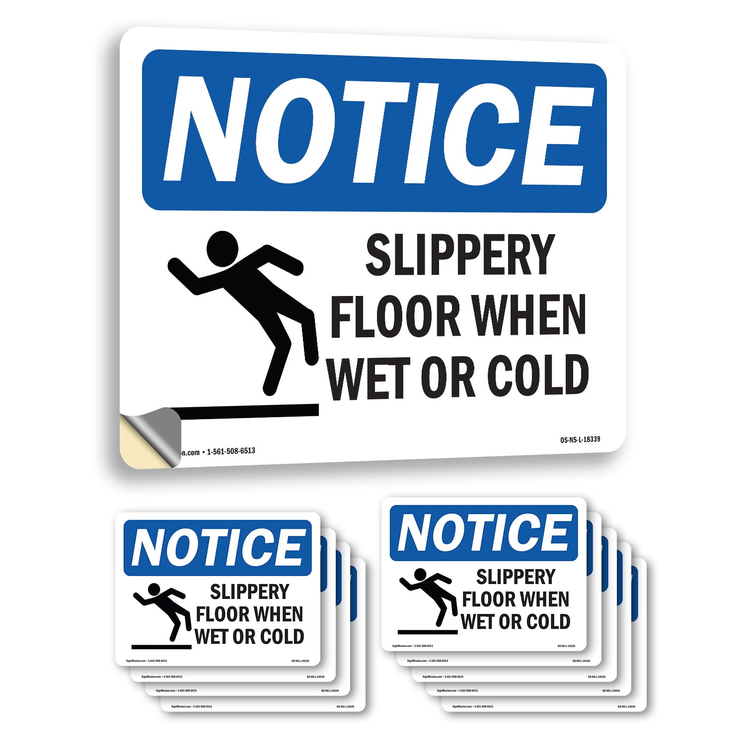 Slippery Floor When Wet Or Cold With Symbol OSHA Notice Vinyl Decal ...