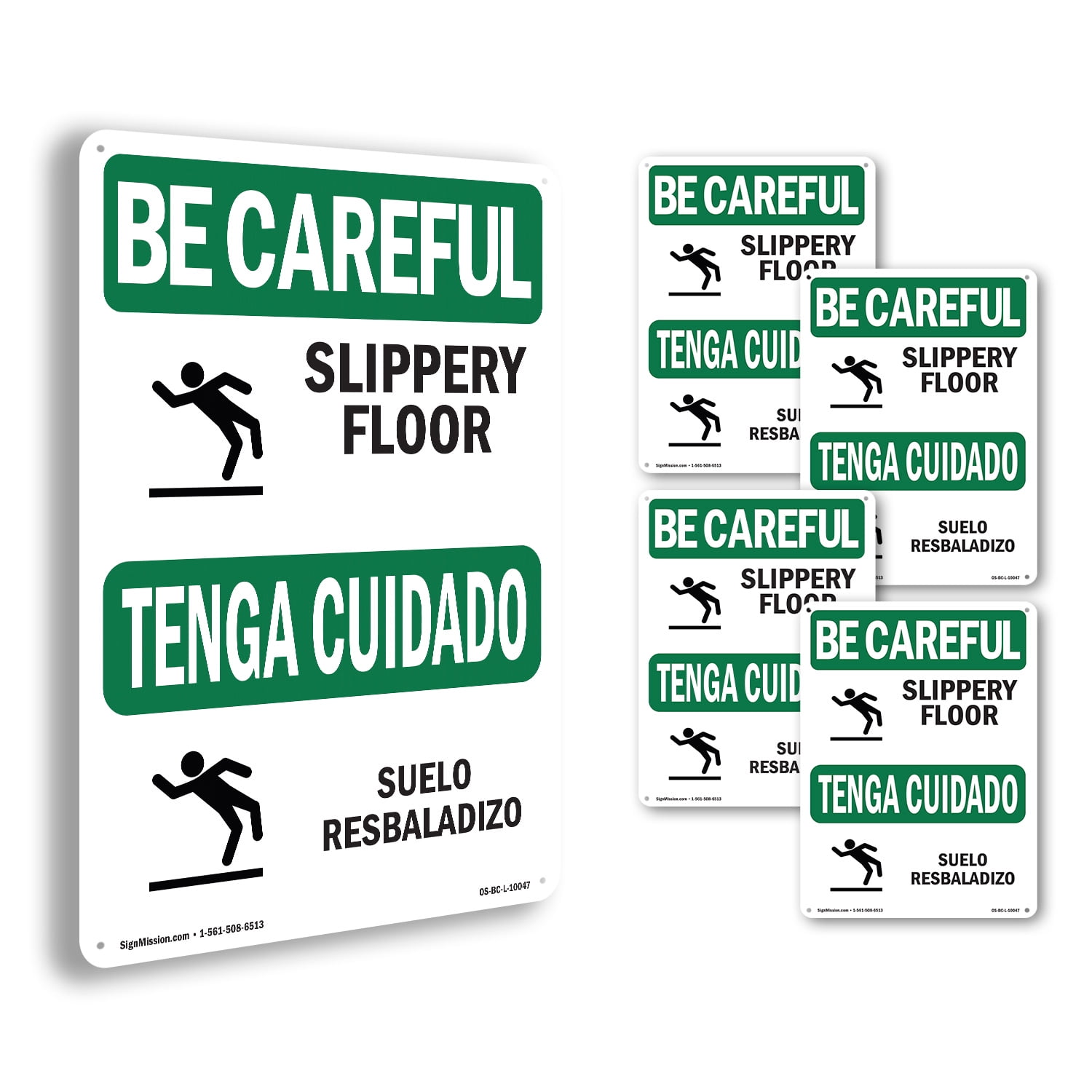 Slippery Floor With Symbol Bilingual OSHA Be Careful Aluminum Sign 14 ...