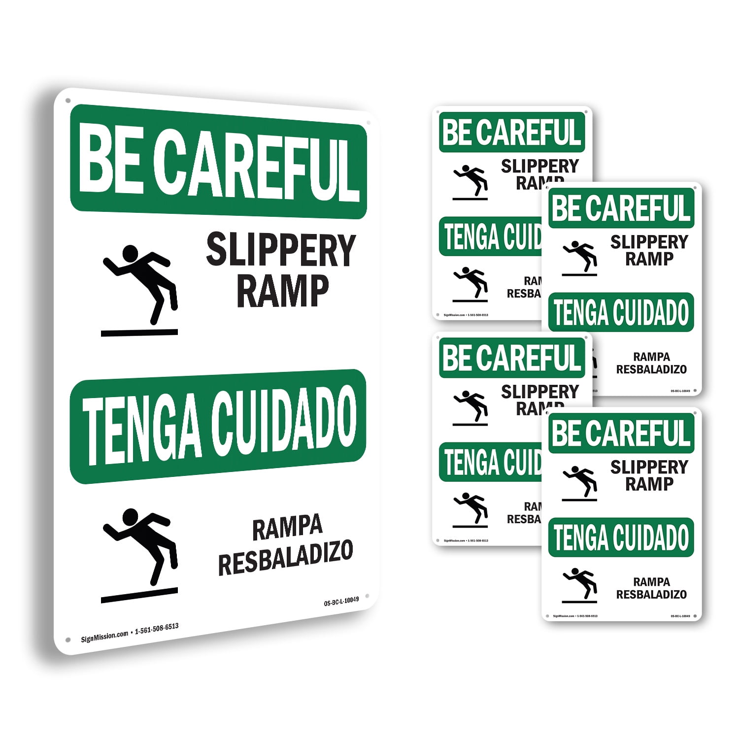 Slippery Ramp With Symbol Bilingual OSHA Be Careful Aluminum Sign 18 ...