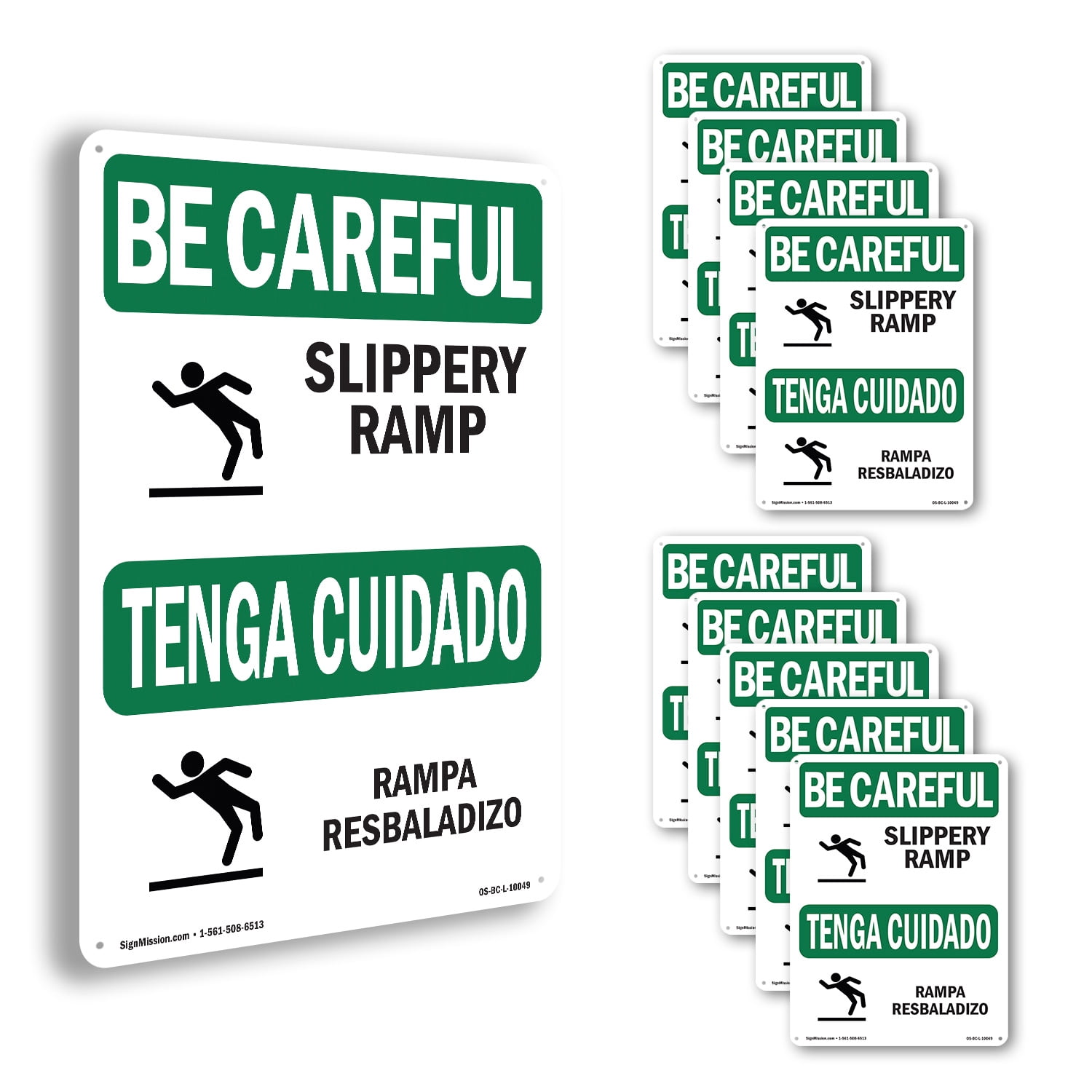 Slippery Ramp With Symbol Bilingual OSHA Be Careful Rigid Plastic Sign ...