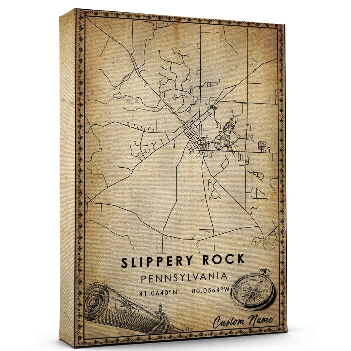 Slippery Rock Map Poster, Pennsylvania Map Art Poster, Canvas, Slippery ...