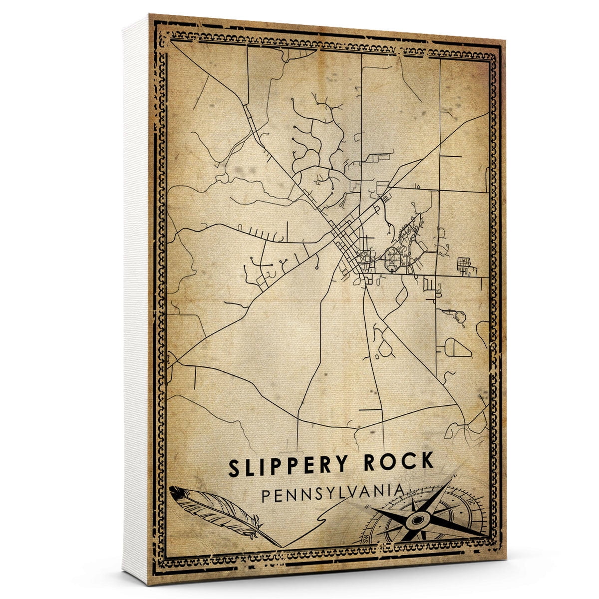 Slippery Rock Vintage Map Prints Canvas, Pennsylvania Map Art Canvas ...