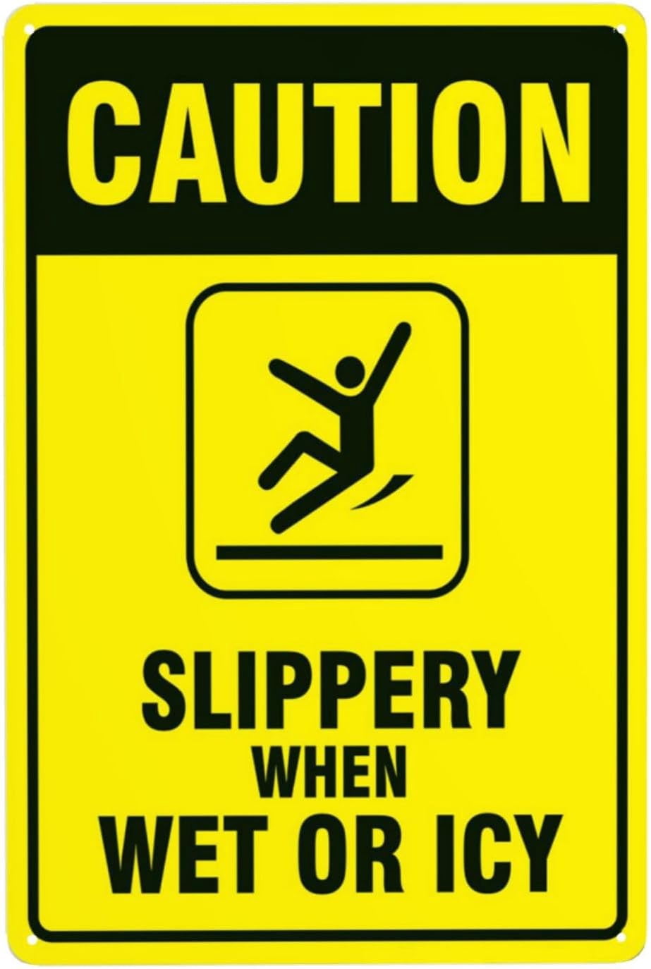 Slippery When Wet Or ICY Sign, Caution Metal Warning Sign, Caution ...