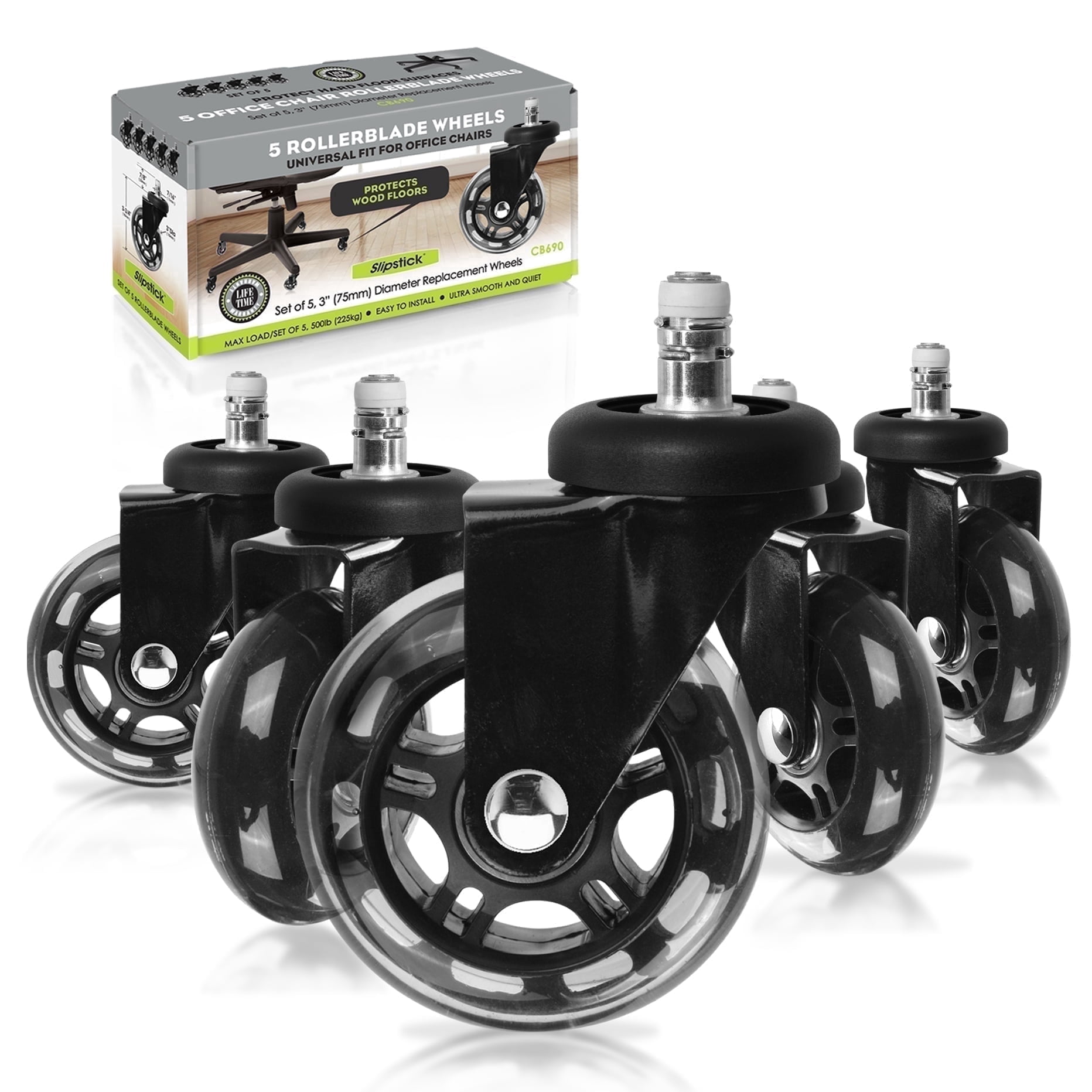 Slipstick 3" Floor Protecting Rollerblade Office Chair Wheels 7/16 ...