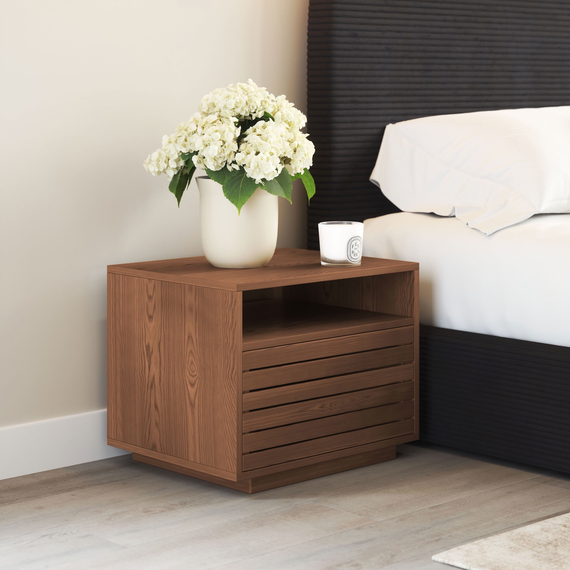 Slit Nightstand Walnut End Table, Modern Style, Rubberwood rectangular ...