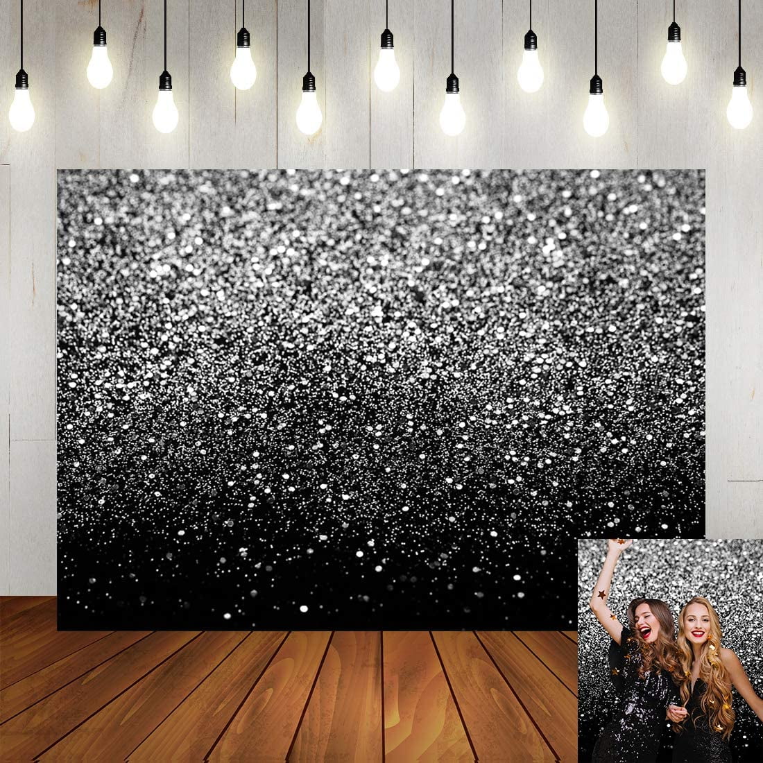 Sliver Bokeh Spots Photography Backdrop Black Silver (Not Glitter ...