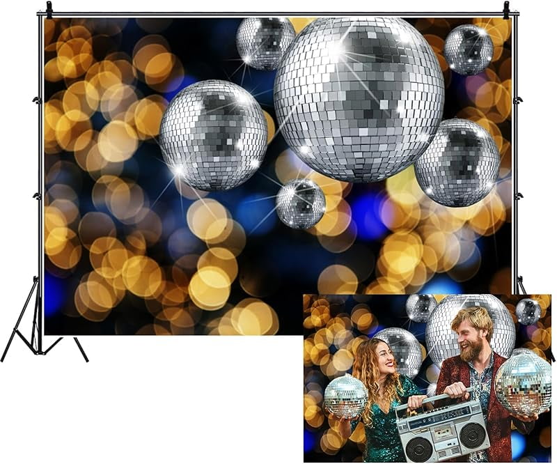 Sliver Discos Ball Party Backdrop Golden Bokeh Neon Night Club Music ...