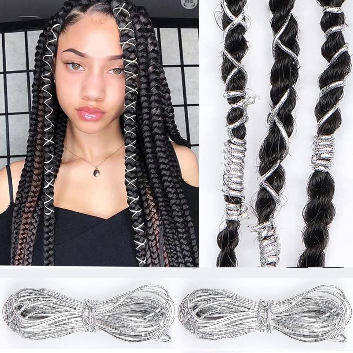 Sliver Dreadlock Braids Hair Accessories, 2 Pieces 5M Braiding Hair ...