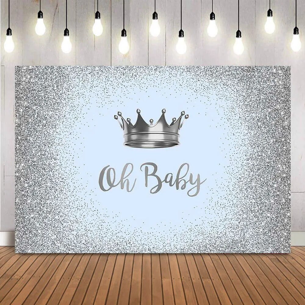 Sliver Glitter Baby Shower Backdrop Oh Baby Blur Theme Photo Booth ...