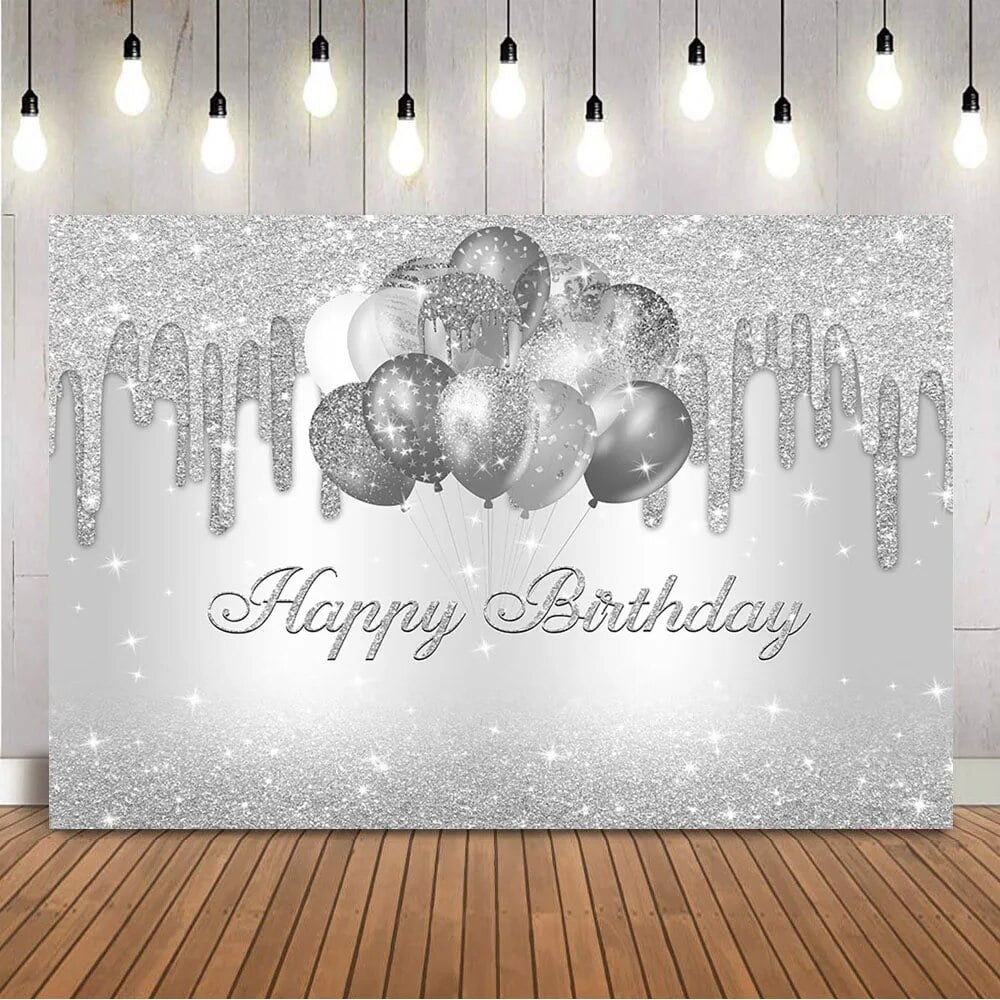 Sliver Glitter Birthday Backdrop Adult Women Theme Party Decoration ...