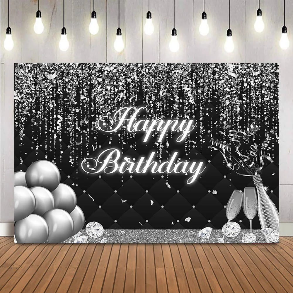 Sliver Glitter Birthday Background White Happy Birthday Photo Booth ...