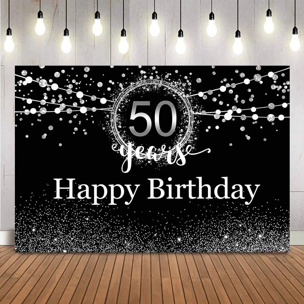 Sliver Glitter Birthday Background fifty Happy Birthday Theme Photo ...