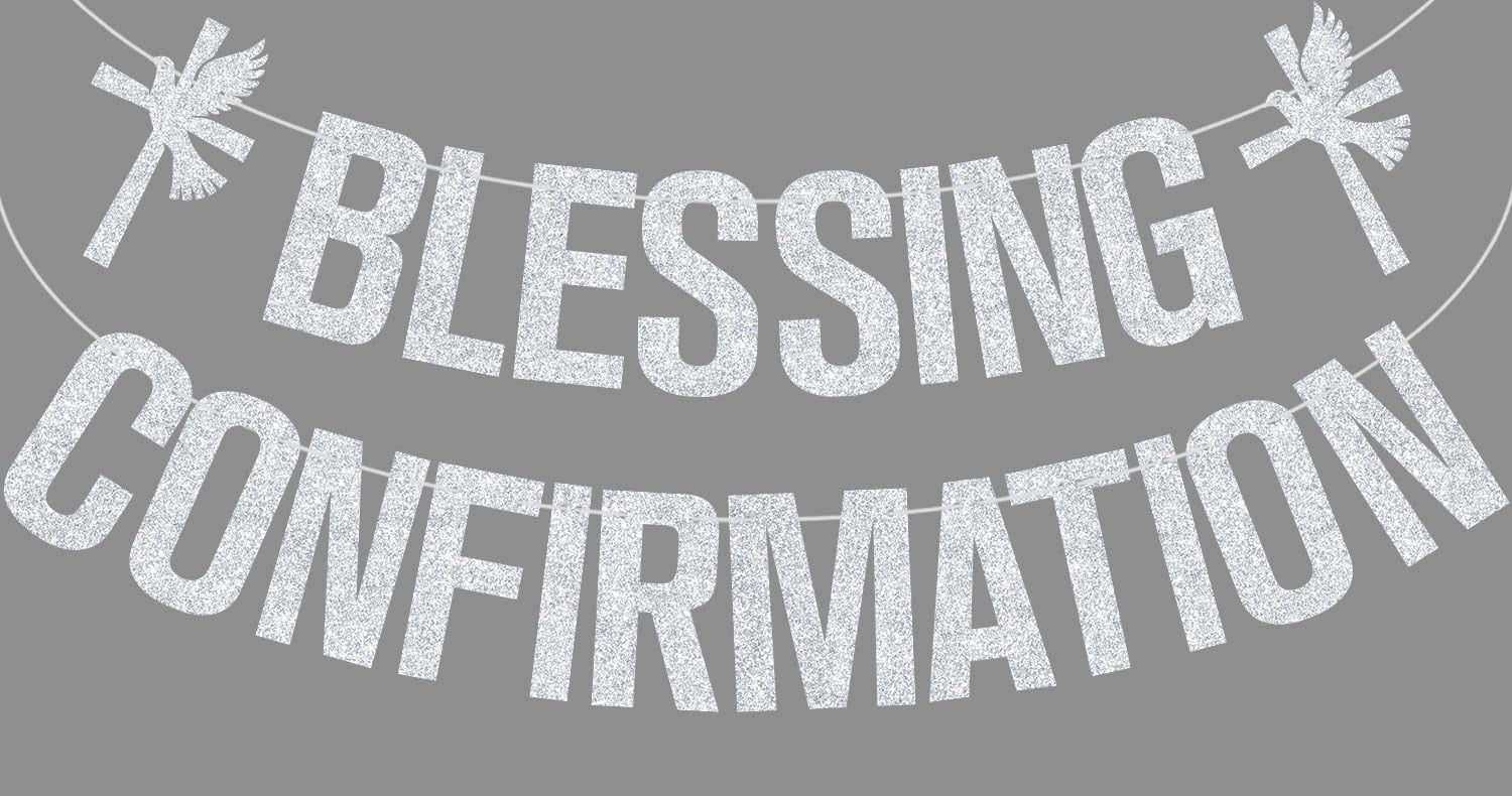 Sliver Glitter Blessing Confirmation Banner, First Holy Communion/On ...