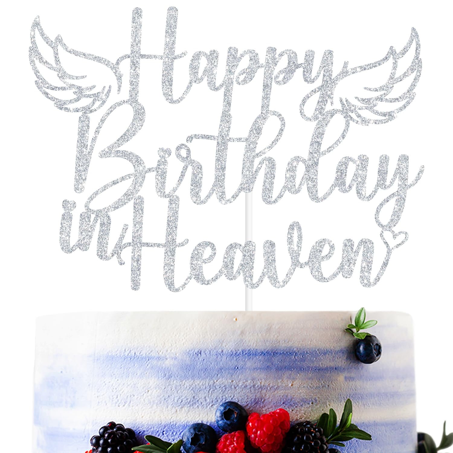 Sliver Glitter Happy Birthday in Heaven COC1Cake Topper, Heavensent ...