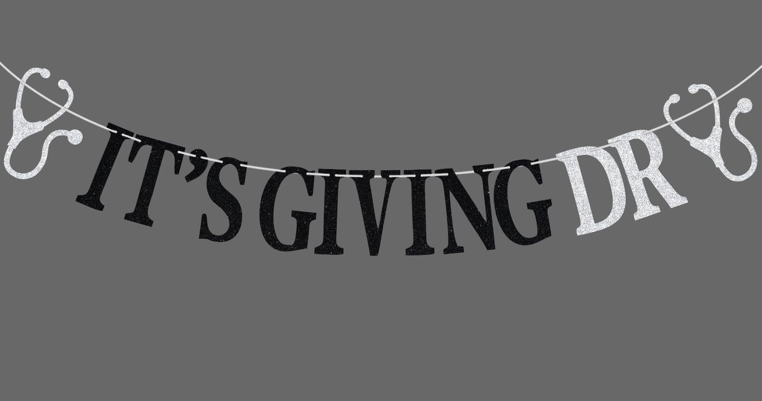 Sliver Glitter It's Giving DR Banner, Congrats DR 2025/Congrats Doctor ...