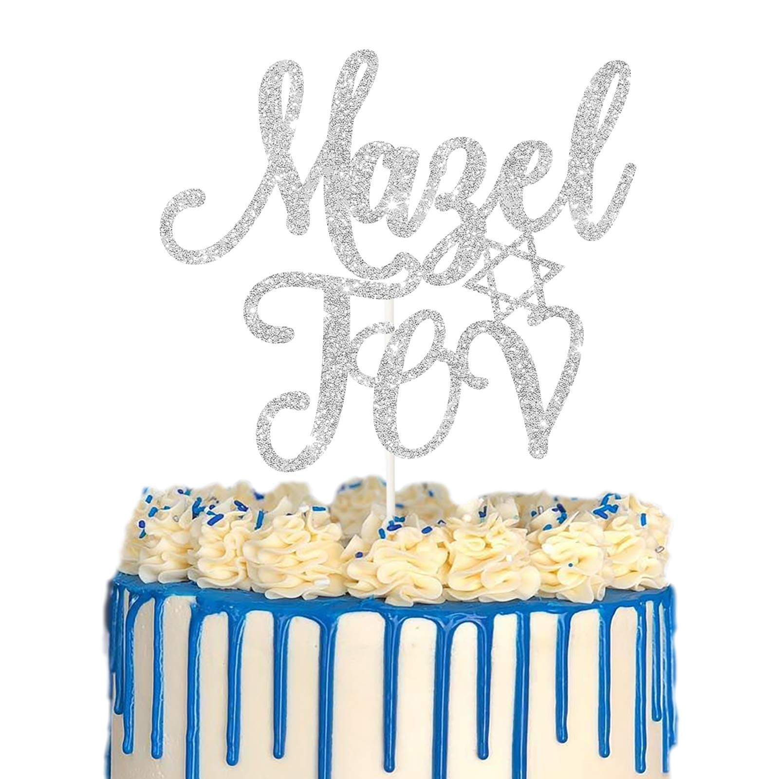 Sliver Glitter MazelTRDN Tov Cake Topper, Jewish Birthday Cake Topper ...