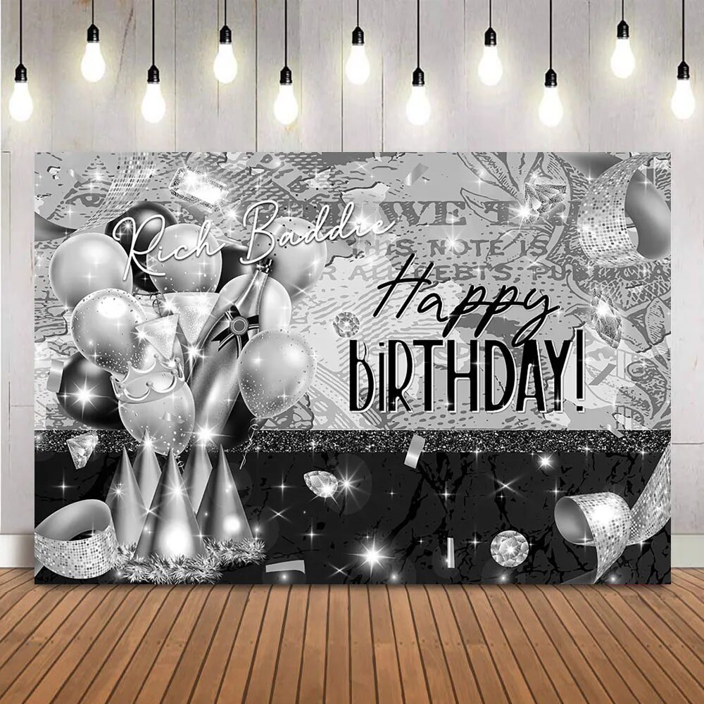 Sliver Glitter Shining Backdrop for Happy Birthday Party Decoration ...
