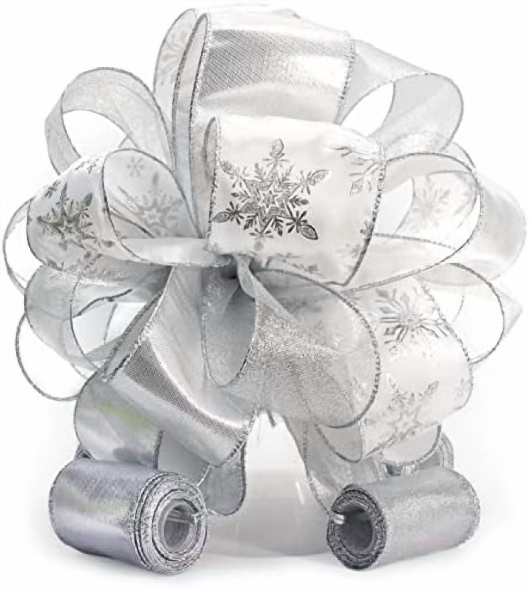 Sliver Snowflake Less Glitter Christmas Tree Topper Bow 11" with 4 ...