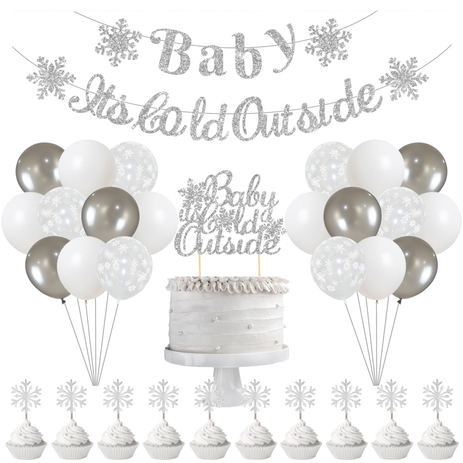 Sliver Snowflake Theme Baby Shower Decorations, Baby It’s Cold Outside ...