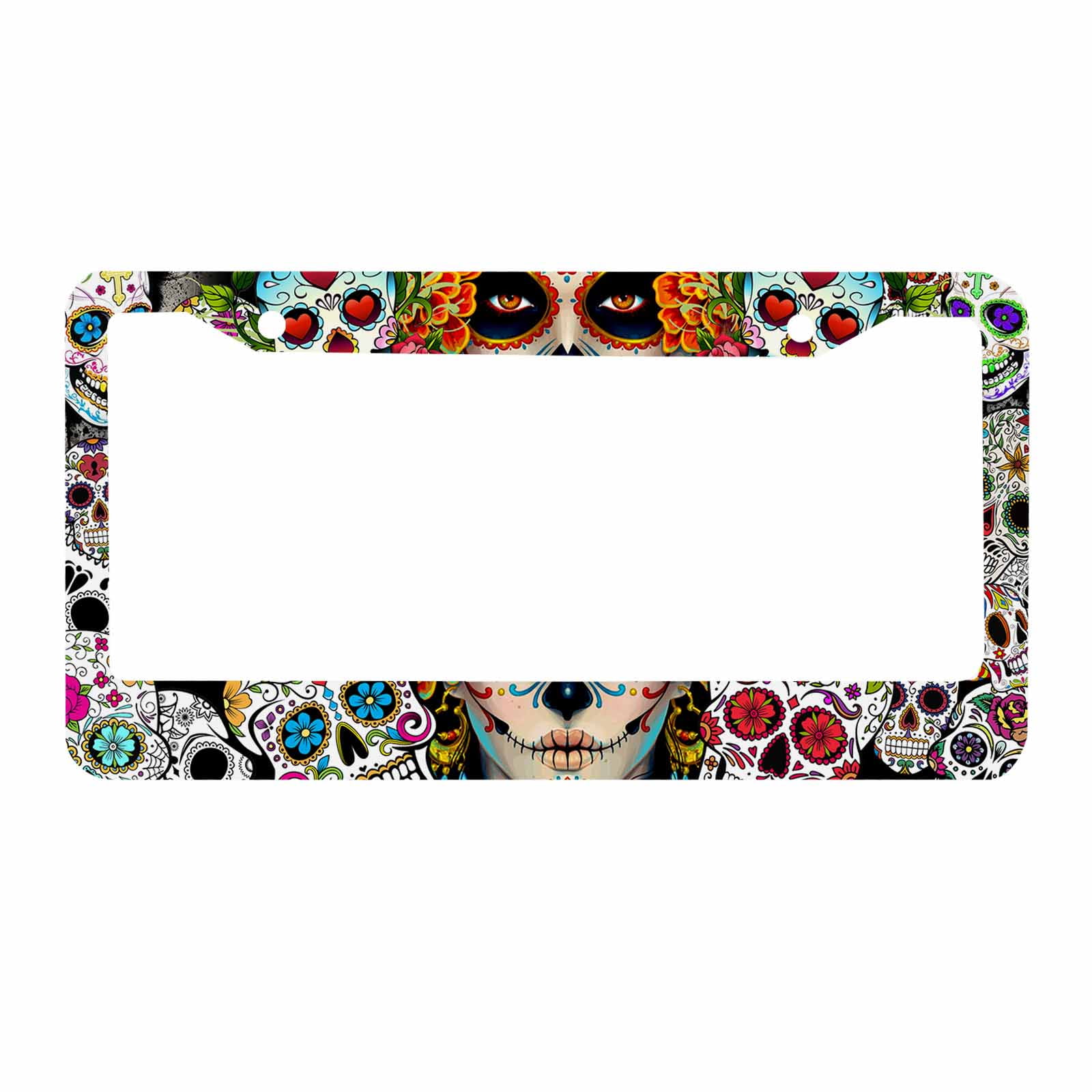 Sloboki Girl with Sugar Skull License Plate Frame Universal Aluminum ...