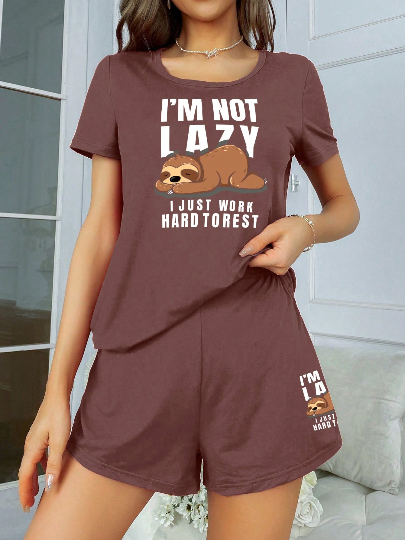 Slogan & Cartoon Graphic PJ Set - Walmart.com