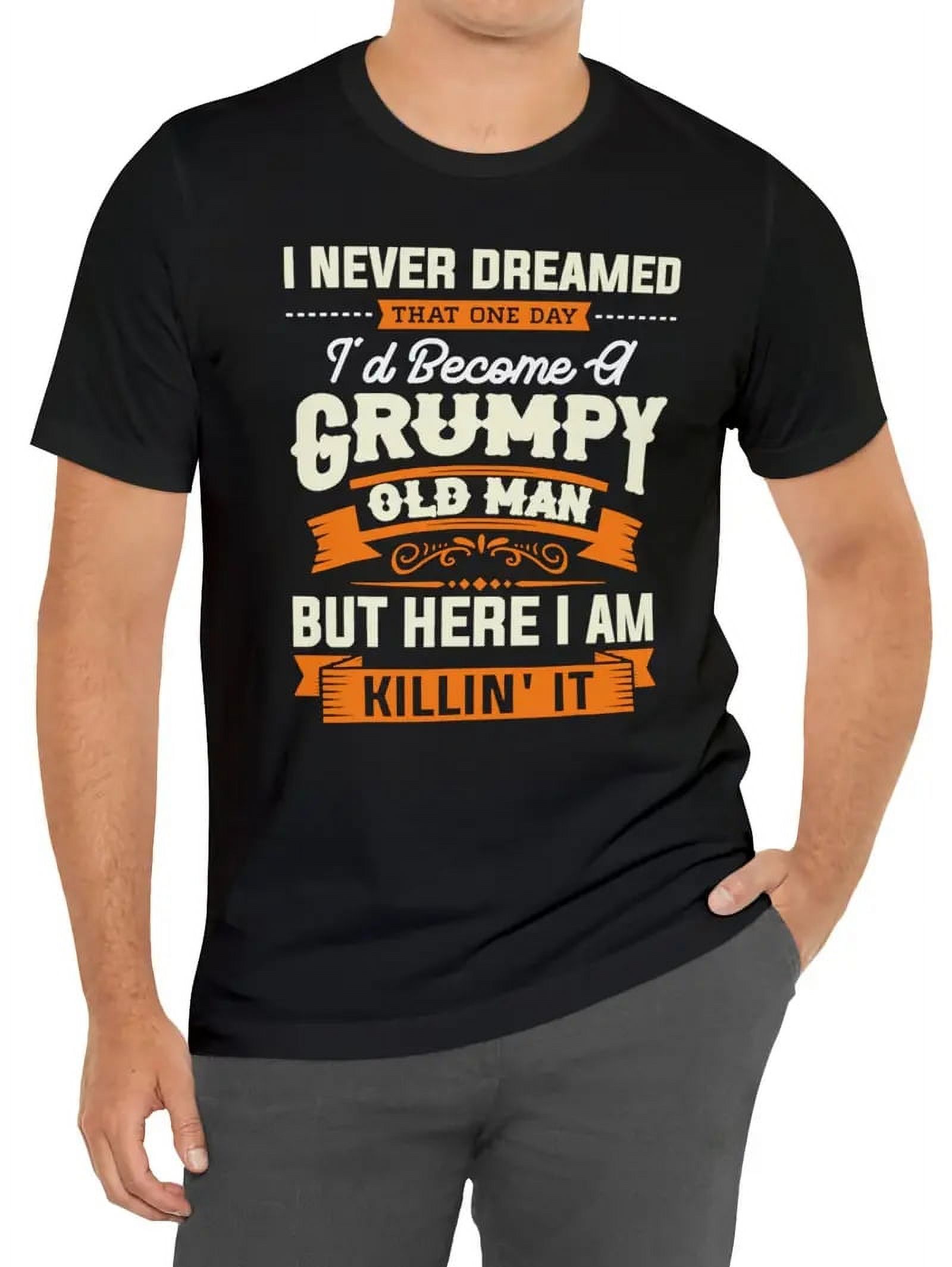Slogan Grumpy Print, Men's Graphic Design Crew Neck Cotton T-shirt ...