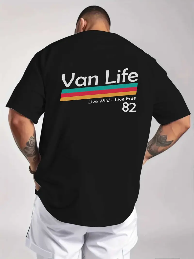 Slogans Automotive Lives Men's Van Life Graphic T-Shirt - Black Casual ...
