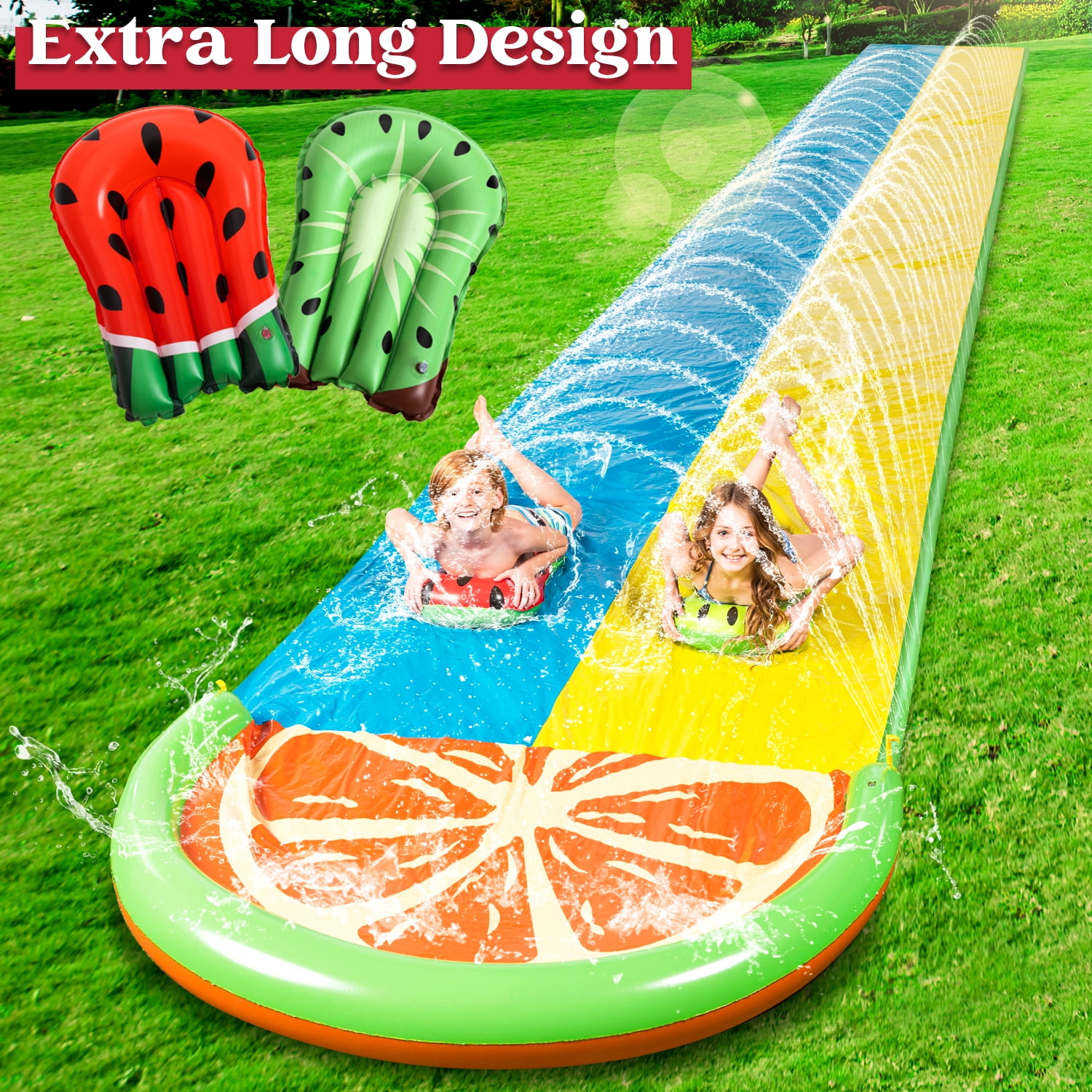 Sloosh 20ft Double Water Slides with 2 Boards Backyard Outdoor Slip ...