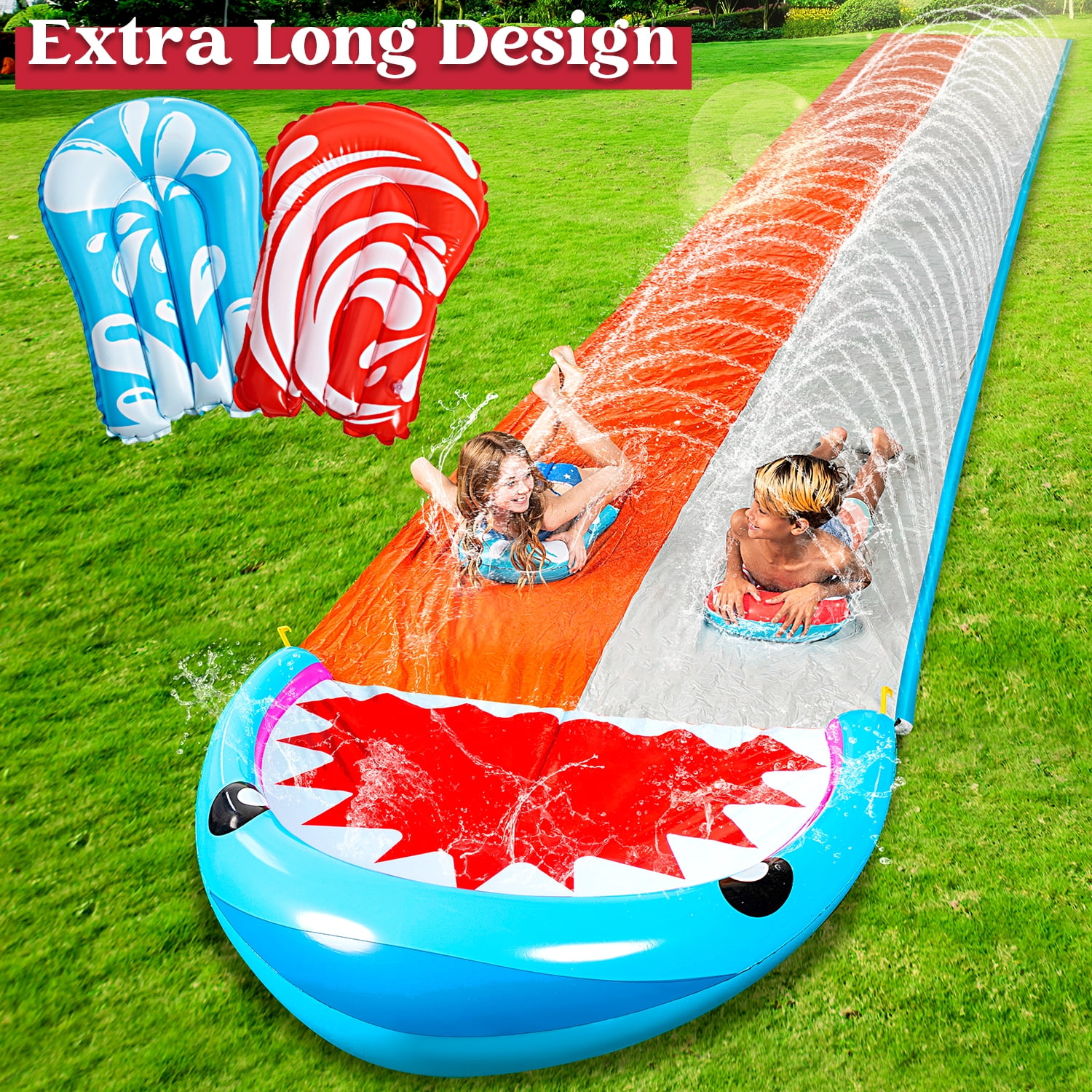 Sloosh 21ft Water Slides with 2 Boards Backyard Outdoor Lawn Slip ...