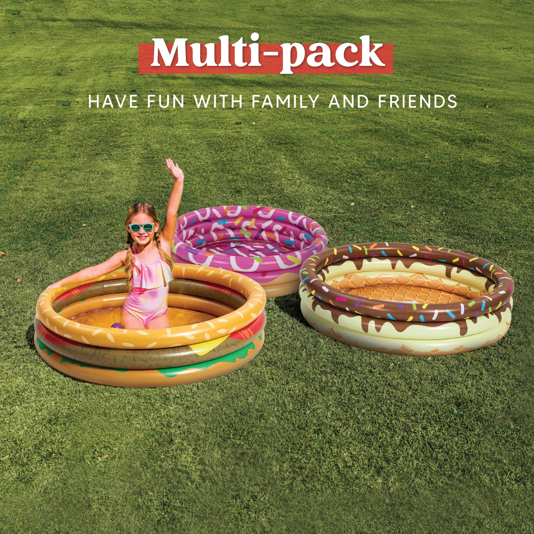 Sloosh 3 Pack Inflatable Kiddie Pools 45" X 10", Donuts & Burger & Ice ...