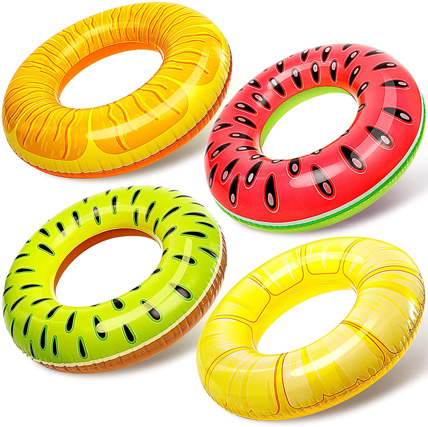 Sloosh 4 Pack Inflatable Pool Floats Fruit Tube Rings for Pool Swim ...