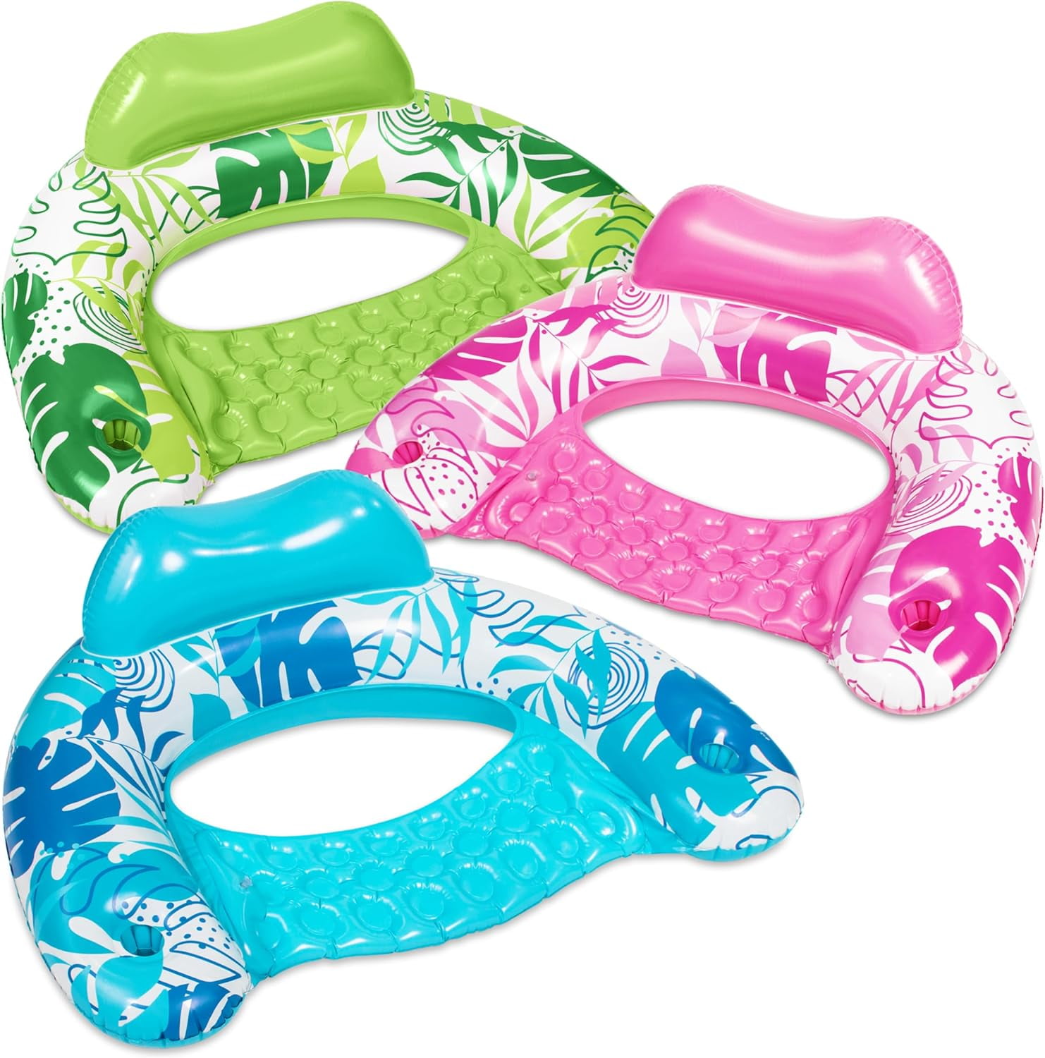 Sloosh Inflatable Pool Floats Adult, 3 Pack Pool Chairs with Cup ...