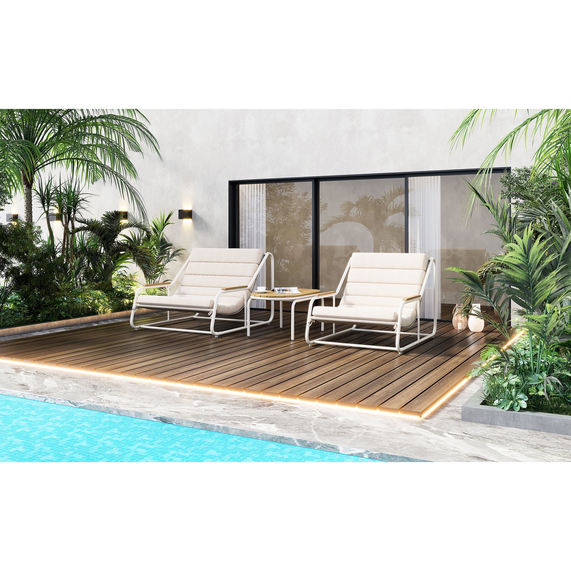 Sloped Backrest and Wide Seating - Natural Wood Accents - By the Pool ...
