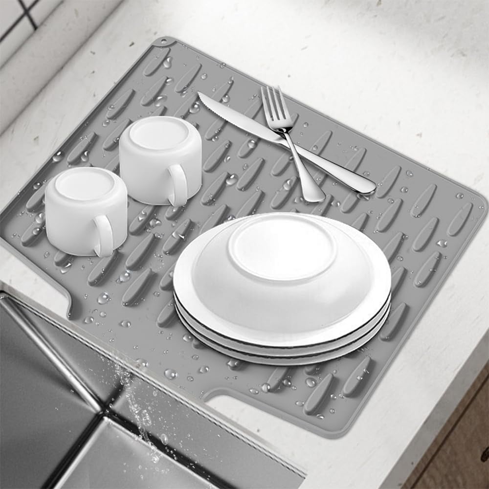 Sloped Silicone Draining Mat, 2025 New Silicone Dish Drying Mat Non ...