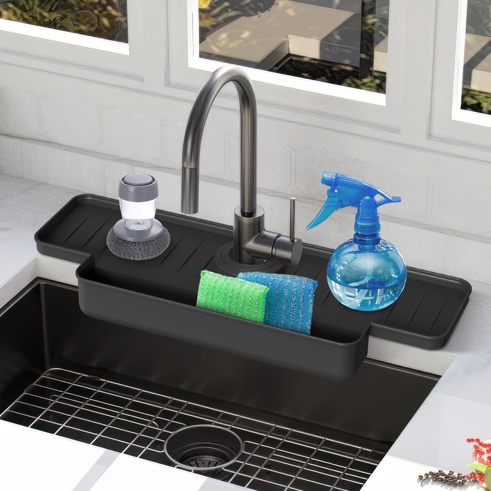 Sloped Silicone Faucet Drip Catcher Tray | Auto-Draining Kitchen Sink ...